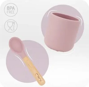 MoMi AMI růžový / Dětský silikonový jídelní set