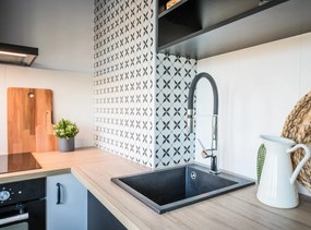 Laveo Pola, vysoká dřezová baterie s výlevkou ve tvaru U, šedá-chrom, LAV-BAP_978D