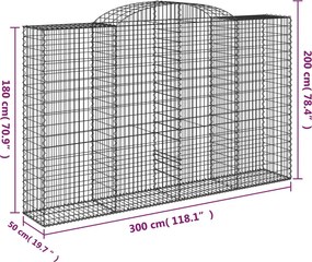 Klenuté gabionové koše 6 ks 300x50x180/200cm pozinkované železo 3146777