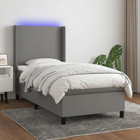 Box spring postel s matrací a LED tmavě šedá 80 x 200 cm textil,  3138110