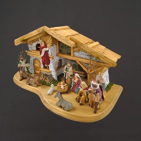 AMADEA Dřevěný osvětlený betlém BEZ FIGUREK 54 cm
