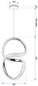 Toolight Toolight, LED závěsné svítidlo 24W, 4000K, G077-3CPR, zlatá, OSW-08667