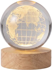 LED stolní lampička na dřevěném podstavci - zeměkoule - Ø 6 cm / USB