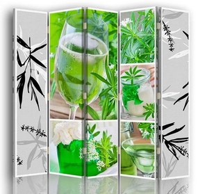 Ozdobný paraván Zelené lázně Leafy Green Zen Spa - 180x170 cm, pětidílný, obustranný paraván 360°