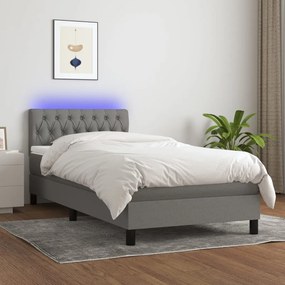 Box spring postel s matrací a LED tmavě šedá 100x200 cm textil