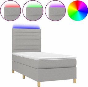 Box spring postel s matrací a LED světle šedá 90x190 cm textil 3135477