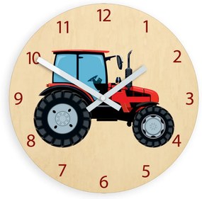 M.Clock Nástěnné dětské dřevěné hodiny traktor tiché 30cm bříza