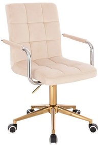 LuxuryForm DESIGN Otočná židle VERONA VELUR na zlaté podstavě s kolečky - krémová