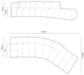 MUZZA Pětimístná pohovka pauline levá 335 cm samet černá