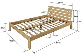 Eoshop Dřevěná postel Klara 140x200 + rošt ZDARMA - borovice