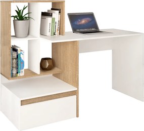PC stůl, bílá/dub sonoma, EROSS NEW