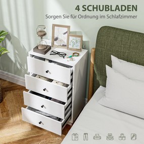 HOMCOM Komoda se 4 zásuvkami, skříň z dřevotřísky v moderním stylu, 47 x 29 x 75 cm, bílá