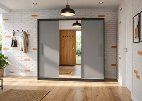 Šatní skříň s posuvnými dveřmi 200 cm PRIMO se zrcadlem šedá matná  MES PRIMO SZP1/1/B/SR/0/AL