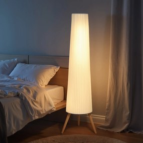 HOMCOM LED stojací lampa do obývacího pokoje stmívatelná dřevo s trojnožkou, stojací lampa s nožním spínačem, 46 x 153 cm, bílá
