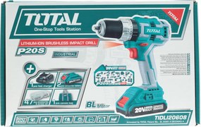 Vrtací šroubovák aku s příklepem, Brushless, 2000 mAh, industrial TOTAL TIDLI20608