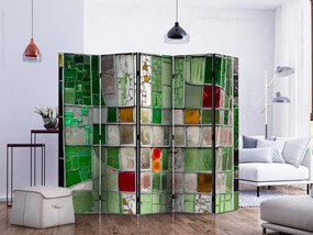 Pokojová zástěna Smaragdové vitráže II (5-dílný) - vzor s barevnou mozaikou na skle