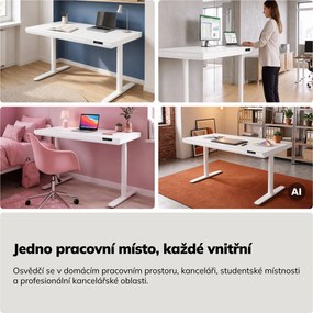 Elektrický psací stůl sit-stand se zásuvkou a bezdrátovou nabíječkou Qi bílý, 1400 mm: ELLIS