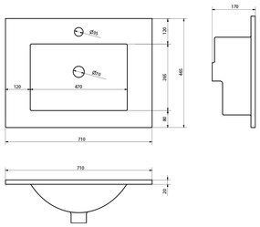 Sapho Sapho, SLIM keramické umyvadlo, nábytkové, 70x46cm, bílá, 1601-70