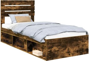 Rám postele s čelo Kouřový dub 75 x 190 cm Masivní borové dřevo 3411475