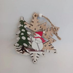 Dřevěná vánoční ozdoba sněhulák 15 cm, k zavěšení