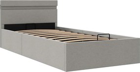 Rám postele úložný prostor LED světle šedý textil 100 x 200 cm 285607