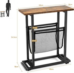 Costway Industrial odkládací stolek 2patrový úzký hnědá + – 48 × 18 × 54,5 cm