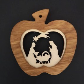 AMADEA Dřevěná ozdoba z masivu s vkladem - jablko s betlémem 7 cm