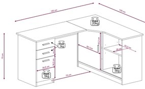 Psací stůl s policí a zásuvkami ROBERTO levá dub artisan/bílá