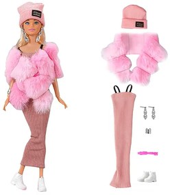 Módní oblečení pro Barbie - sada oblečení s doplňky Varianta: F set růžové šaty s doplňky