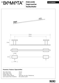 Bemeta Design NIKI: Držák ručníků, 450 mm -