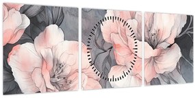 Obraz - Skica květin (s hodinami) (90x30 cm)