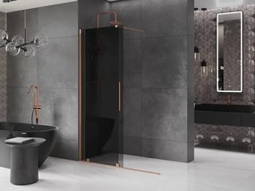 Mexen Velar, sprchová zástěna s posuvnými dveřmi Walk-in 130 x 200 cm, 8mm šedé sklo, měděná matná, 871-130-000-43-65