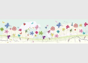 Dětská samolepící bordura na zeď Letní Květinová Kresba | 5 m x 13.8 cm | DWBD8509