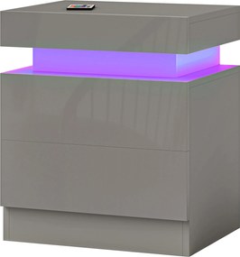 HOMCOM LED Noční Stolek s 2 Šuplíky a Dálkovým Ovládáním 45x35x52 cm Šedý | Aosom