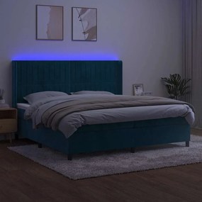 Box spring postel s matrací a LED tmavě modrá 200x200 cm samet 3139707