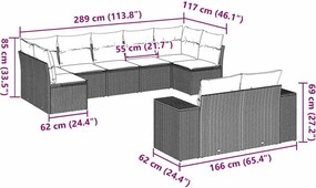 9dílná zahradní sedací souprava a podušky světle šedá polyratan 3223021