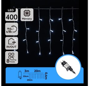 Aigostar - LED Ven. ván. řetěz 400xLED/6W/230V/8 funkcí 20x0,4m IP44 stud bílá
