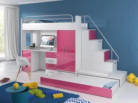 Dětská patrová postel ADVENTURE, pravá Barva dětské postele: Růžová lesklá