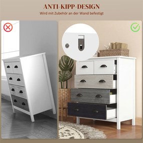 HOMCOM Komoda Úložná skříňka s 5 zásuvkami Ochrana proti překlopení do ložnice Obývací pokoj v bílé barvě 70x38x85cm | Aosom.de
