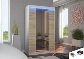 Posuvná skříň se zrcadlem a LED osvětlením MARVIN 120 bílá – sonoma