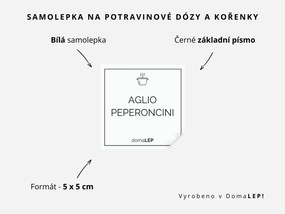 AGLIO PEPERONCINI - omyvatelná samolepka na kořenky, výběr rozměrů Ø 5 cm / 5 x 5 cm / 6 x 8 cm | DomaLEP tvar: KOLEČKO, barva: BÍLÁ - ČERNÉ písmo, velikost: Ø 5 cm - tučné písmo