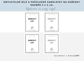 BOBKOVÝ LIST - Samolepka na kořenky 3 x 4 cm - DomaLEP varianta: BÍLÁ - tučné písmo