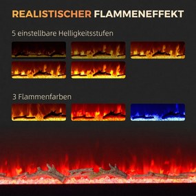 HOMCOM Elektrický krb s nástěnným držákem a dálkovým ovládáním, umělé polena a krystaly, výkon 1800W, černá 820-422V93BK