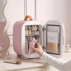 HOMCOM Mini lednička, lednička Beauty Fridge, objem 4 L, 20,3 x 26,3 x 28 cm, růžová