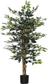 Umělý fikus HOMCOM s kmeny 130 cm s květináči a 702 realistickými listy pro domácí dekoraci obývacího pokoje a ložnice Ø15x130 cm Zelený | Aosom