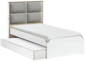 Studentská postel 100x200cm s čalouněným čelem a přistýlkou Dylan - bílá/dub světlý