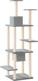 Škrabadlo pro kočky se sisalovými sloupky světle šedé 176 cm 171688