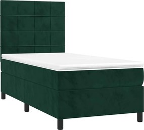 Box spring postel s matrací a LED tmavě zelená 90x200 cm samet 3136104