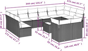 13dílný zahradní sedací souprava s poduškami černý polyratan 3218435