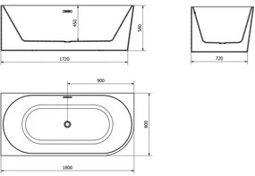 Mexen Mia, volně stojící rohová vana, lavá, 180 x 80 cm, bílá-černá, zlatý lesklý přepad, 52691808075L-50